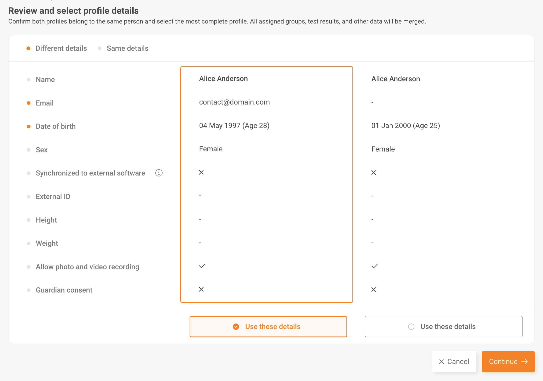 Merge profiles in VALD Hub – VALD Knowledge Base